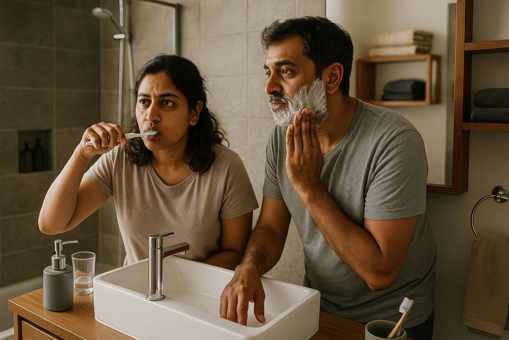 Morning routine couple bathroom | Free Photo - rawpixel