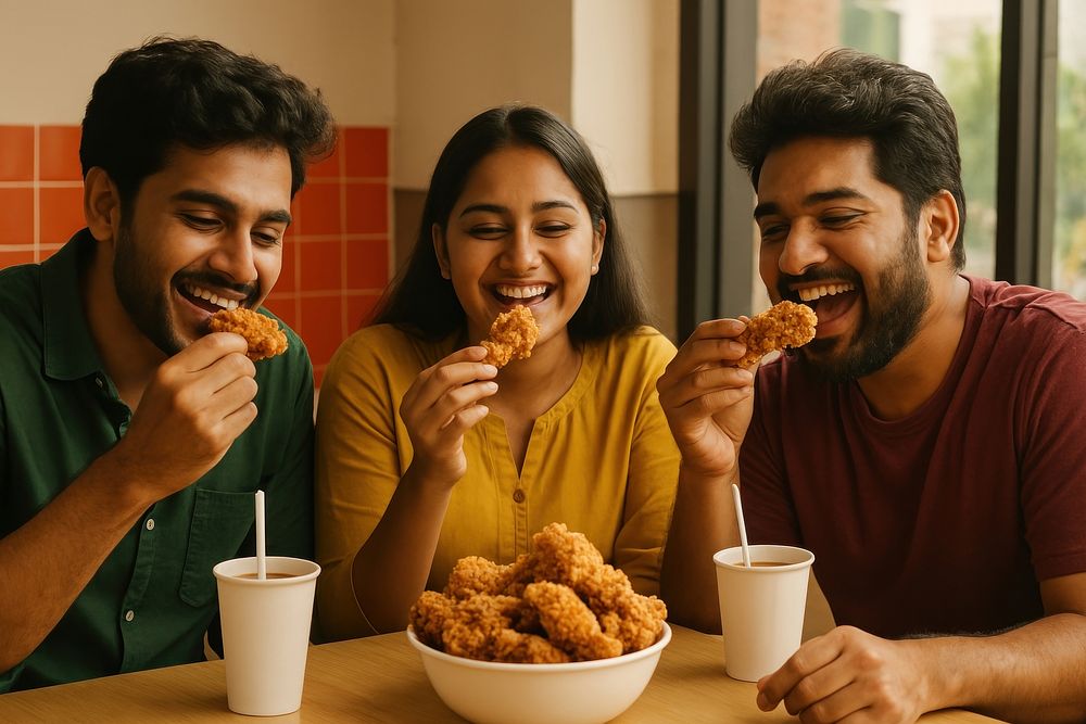 Friends enjoying crispy chicken together. | Free Photo - rawpixel