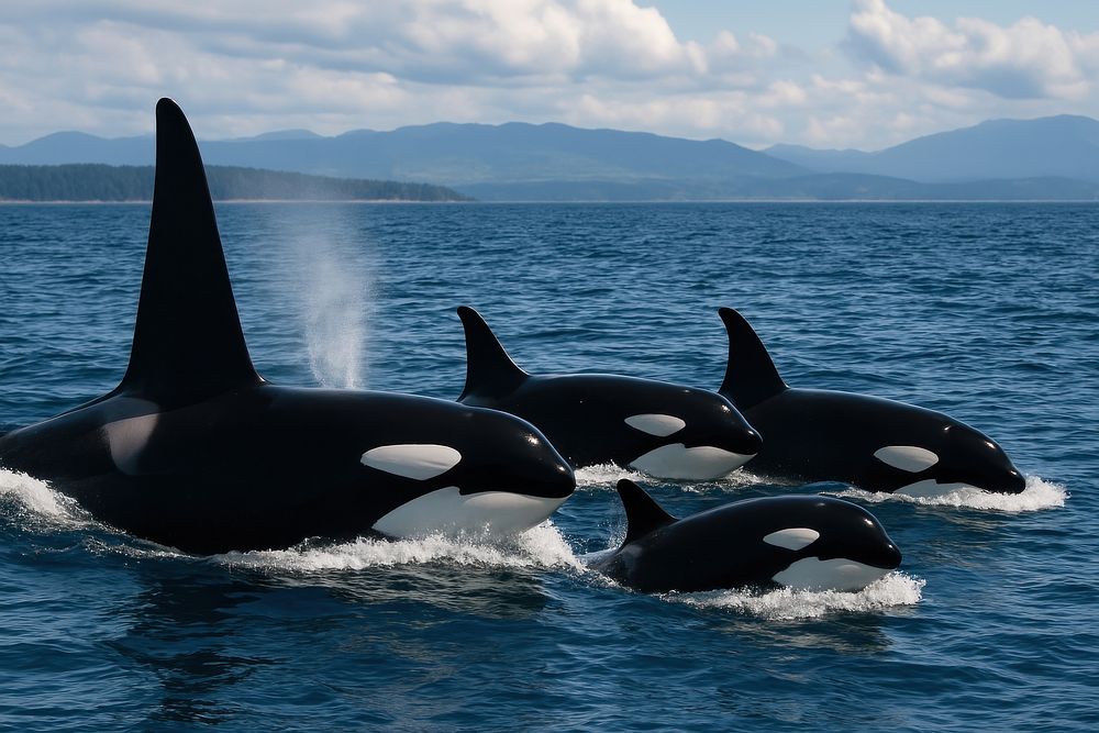 Majestic orcas swimming together. | Free Photo - rawpixel