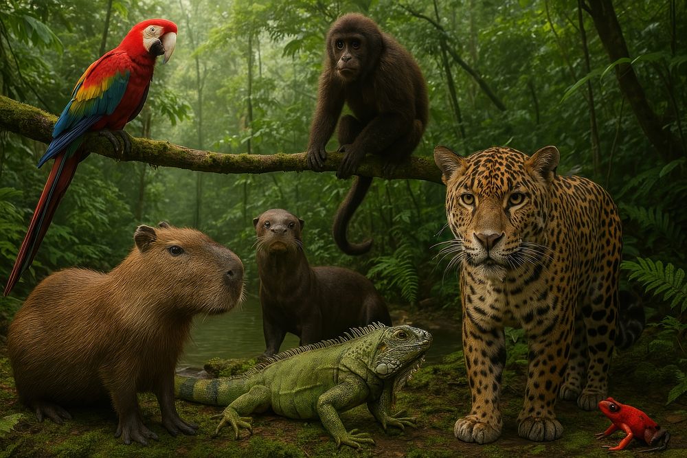 Diverse Amazon rainforest wildlife gathering | Free Photo - rawpixel