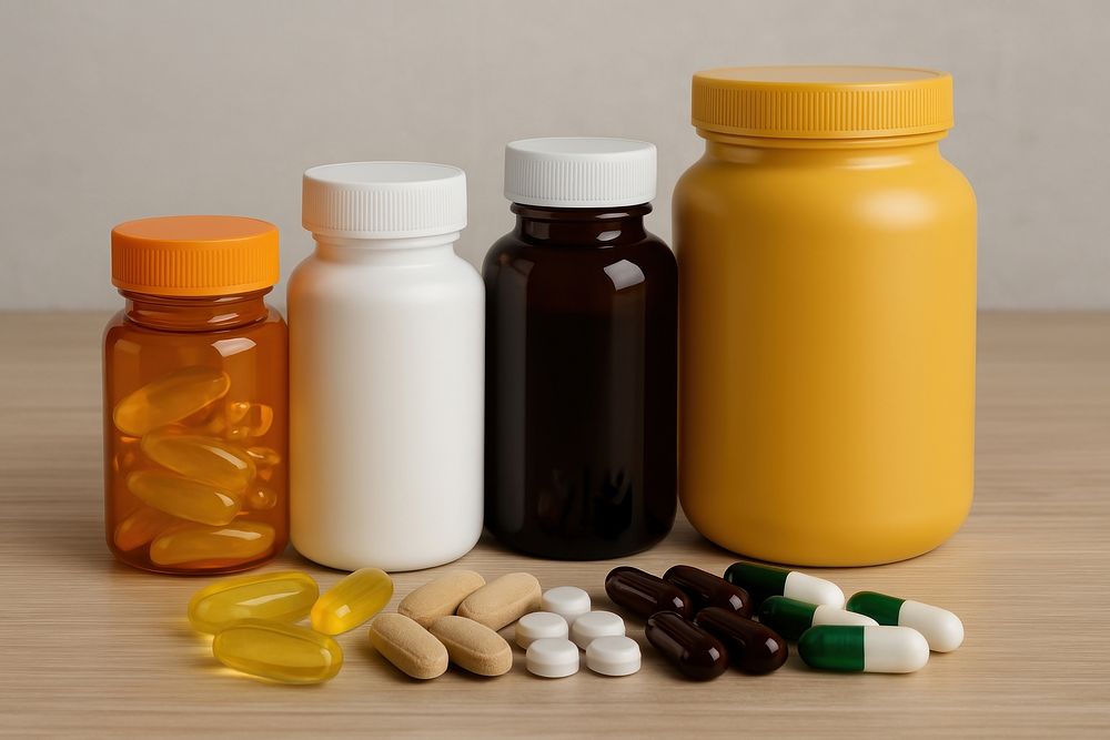 Assorted supplement bottles display. | Free Photo - rawpixel
