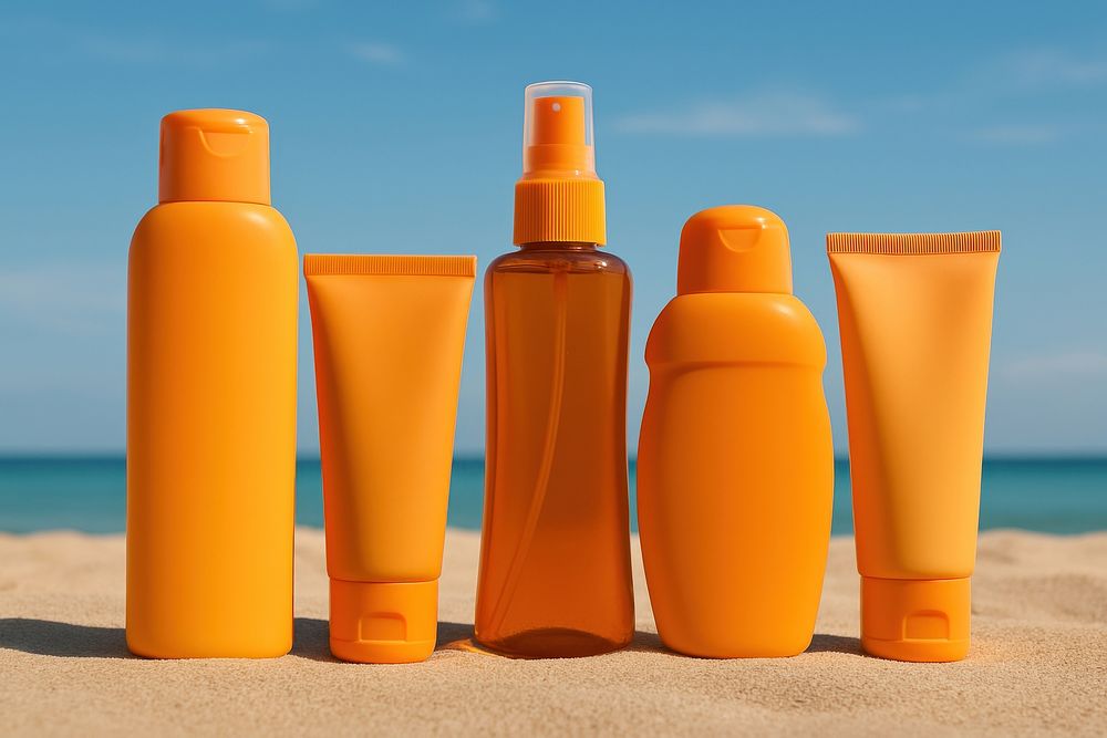 Sunscreen bottles on beach | Free Photo - rawpixel