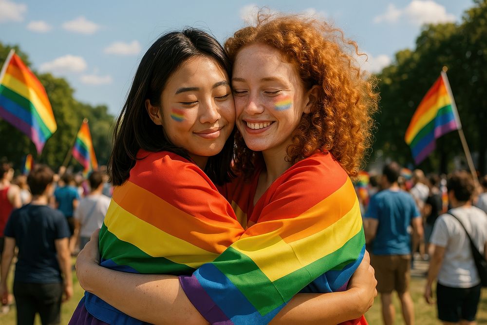 Joyful embrace at pride parade | Free Photo - rawpixel