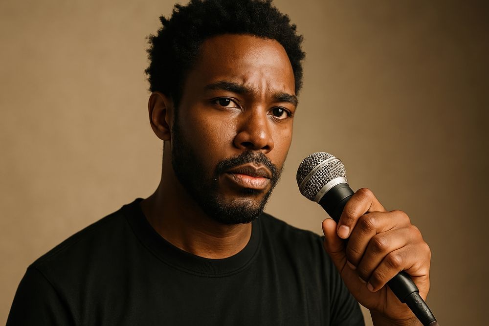 Confident performer holding microphone. | Free Photo - rawpixel