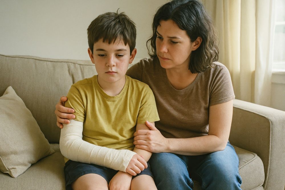 Concerned mother comforts son. | Free Photo - rawpixel
