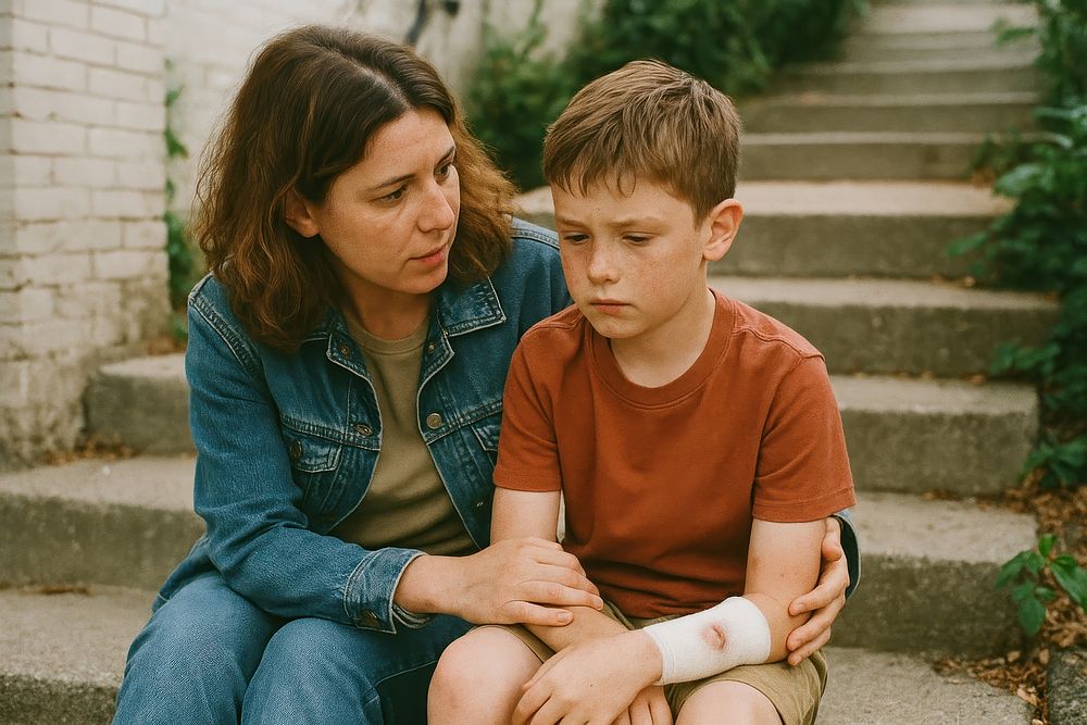 Concerned mother comforts child. | Free Photo - rawpixel