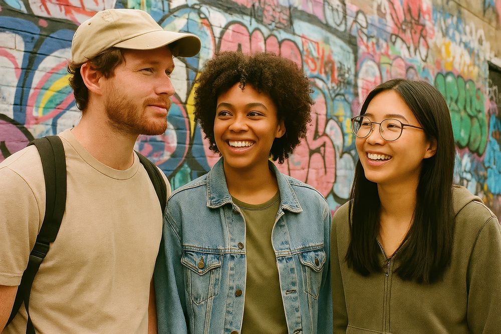 Friends laughing graffiti background | Free Photo - rawpixel