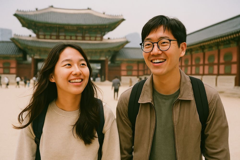 Smiling tourists explore palace. | Free Photo - rawpixel