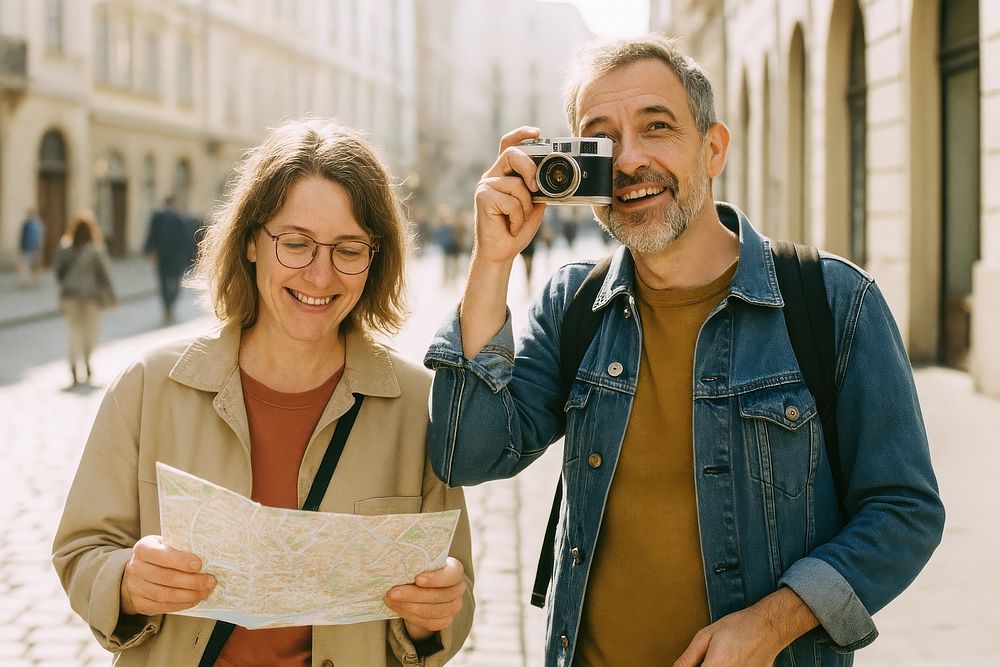 Couple exploring city streets. | Free Photo - rawpixel