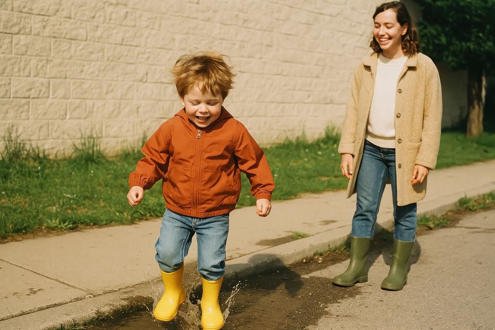 Joyful child puddle splash | Free Photo - rawpixel