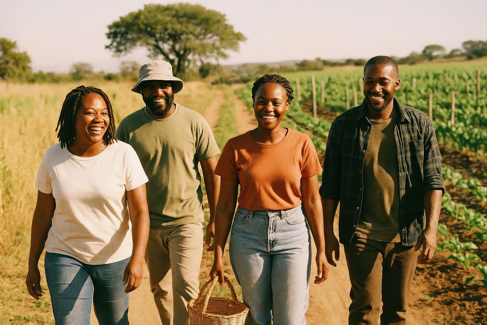 Joyful group walking farm path | Free Photo - rawpixel