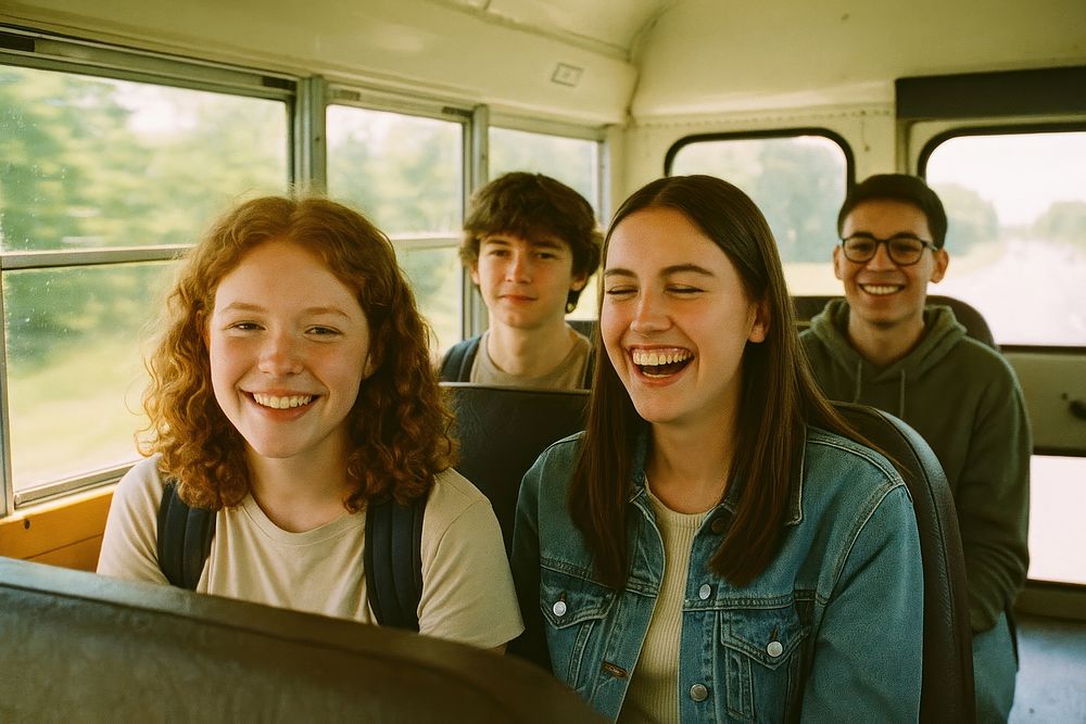 Teens laughing on school bus | Free Photo - rawpixel