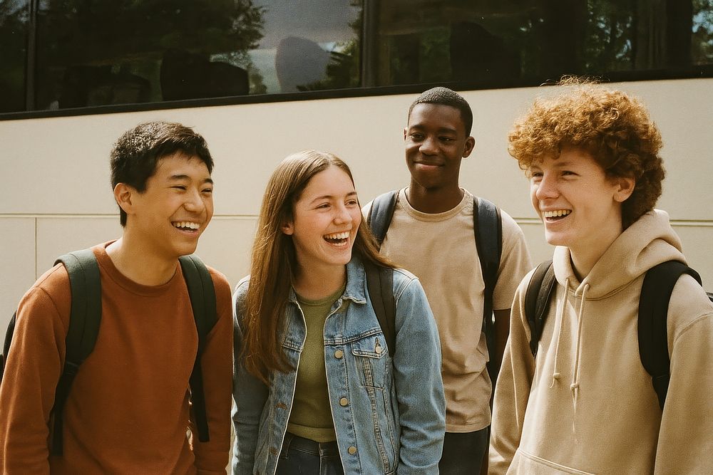 Diverse students laughing together. | Free Photo - rawpixel