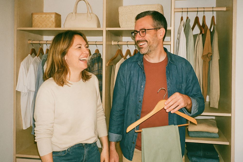 Couple laughing in wardrobe | Free Photo - rawpixel