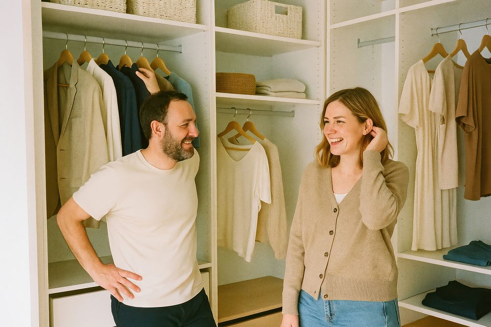 Couple organizing stylish wardrobe. | Free Photo - rawpixel