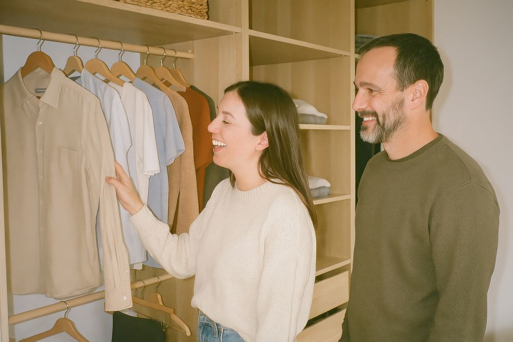 Couple organizing wardrobe together. | Free Photo - rawpixel