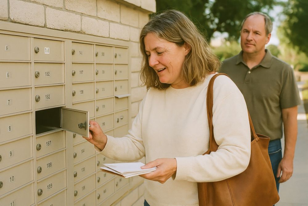 Woman checks mail outdoors. | Free Photo - rawpixel