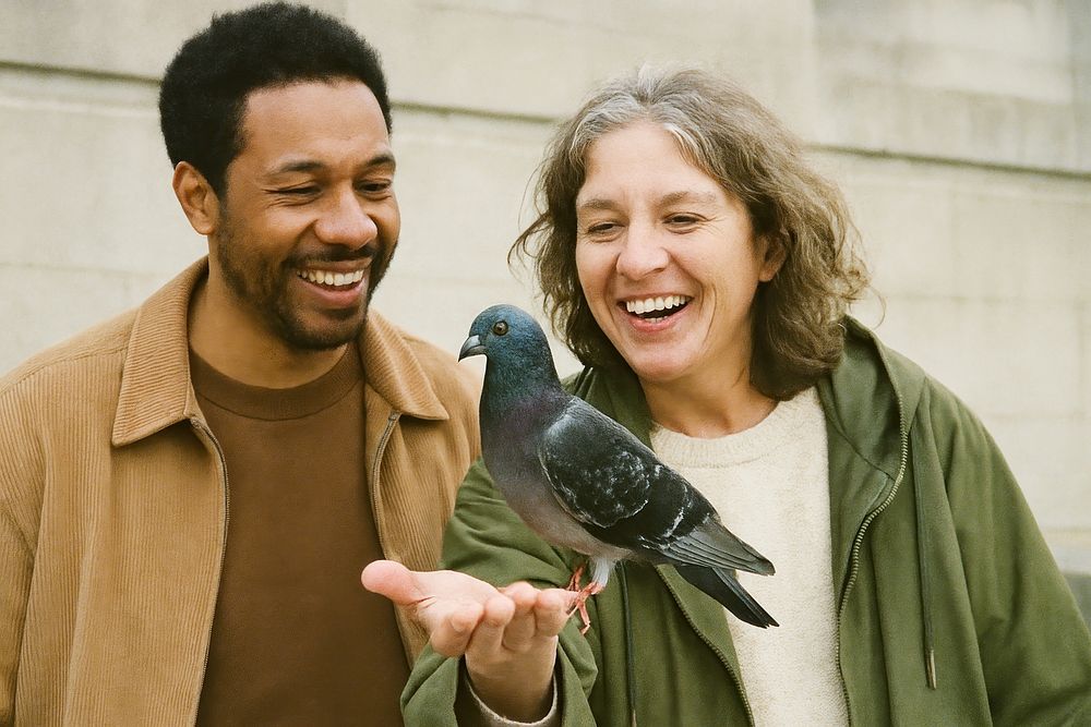 Joyful interaction with friendly pigeon | Free Photo - rawpixel