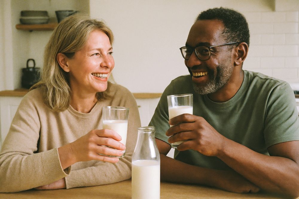 Happy couple enjoying milk together. | Free Photo - rawpixel