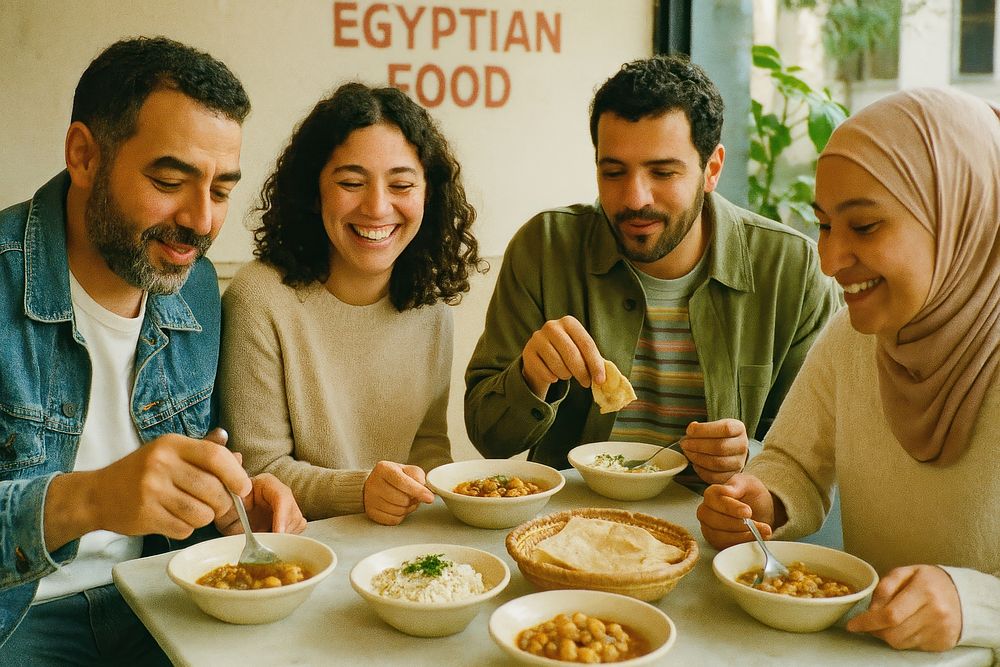 Friends enjoying traditional Egyptian cuisine. | Free Photo - rawpixel