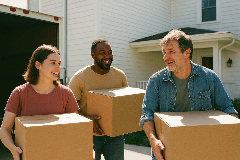 Happy people moving boxes | Free Photo - rawpixel