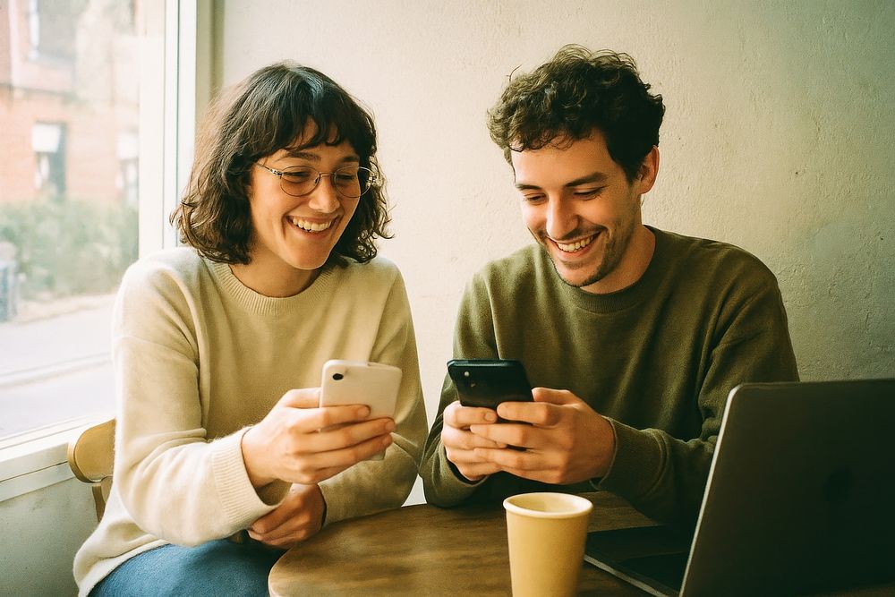 Happy friends using smartphones. | Free Photo - rawpixel