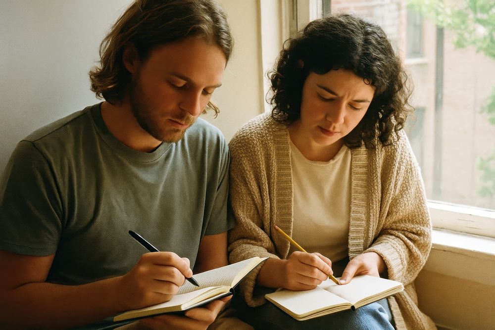 Couple writing journals together peacefully. | Free Photo - rawpixel
