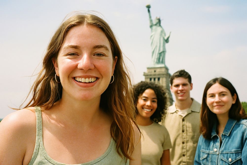 Friends visiting Statue Liberty | Free Photo - rawpixel