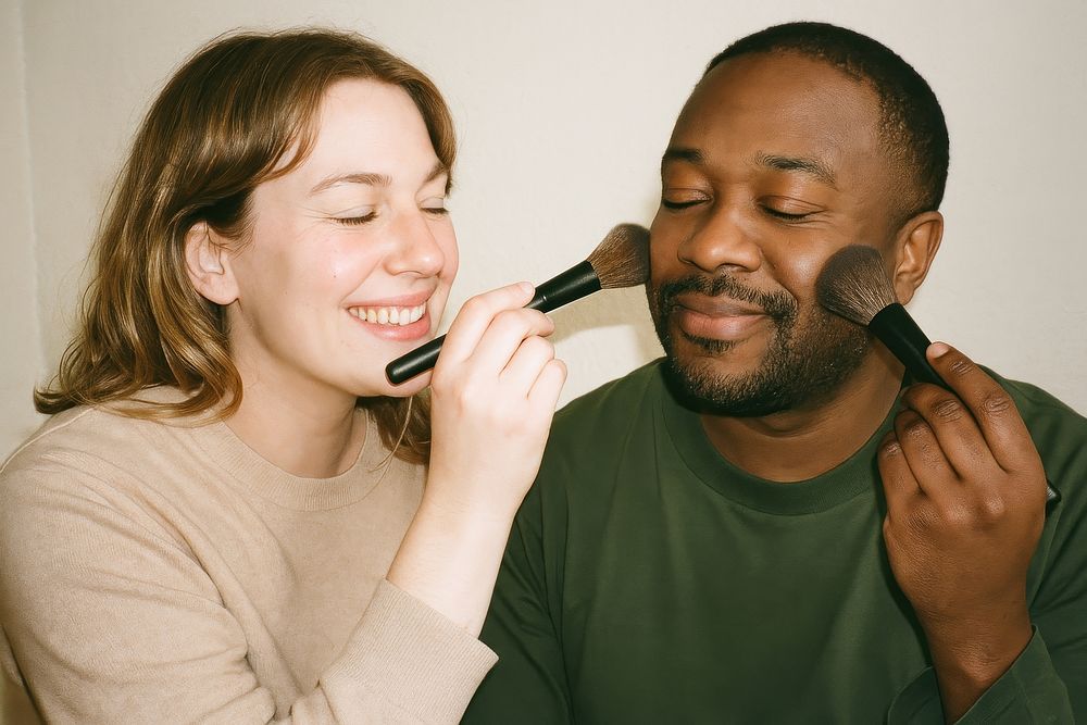 Joyful friends applying makeup together. | Free Photo - rawpixel