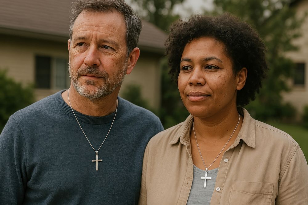 Couple wearing cross necklaces outdoors | Free Photo - rawpixel