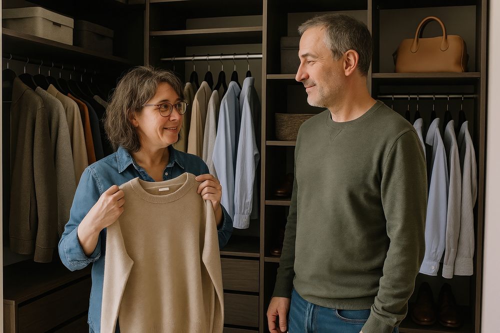 Couple organizing wardrobe together. | Free Photo - rawpixel