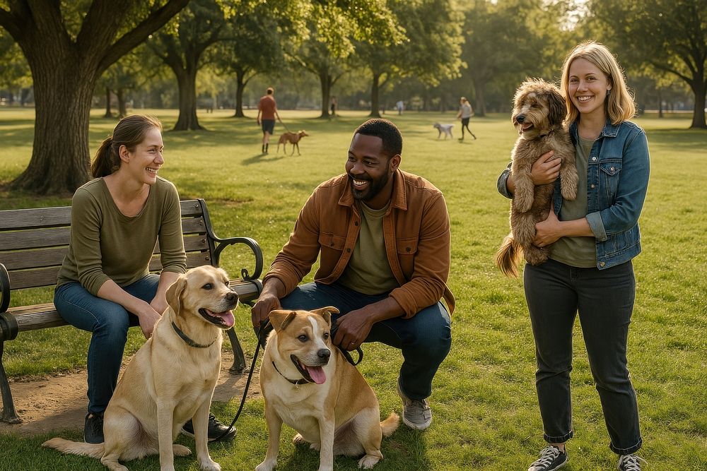 Happy friends with dogs outdoors | Free Photo - rawpixel