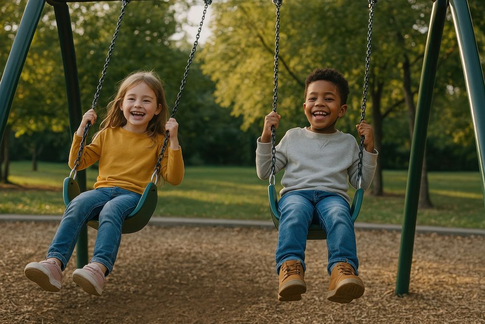 Joyful kids swinging outdoors. | Free Photo - rawpixel