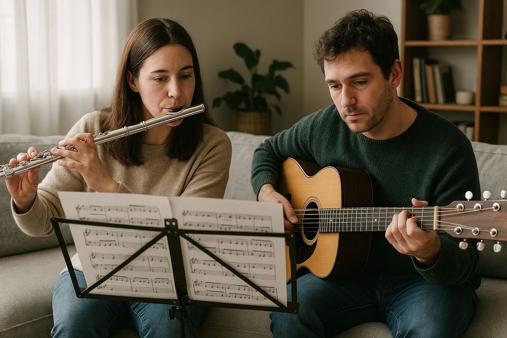 Duo practicing music together harmoniously. | Free Photo - rawpixel