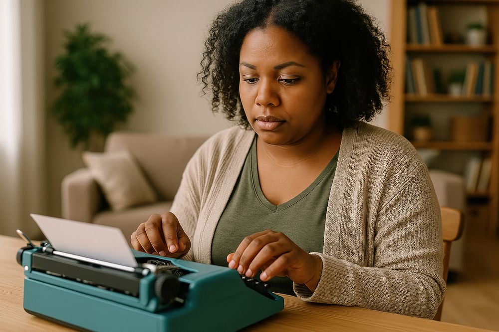 Focused writer using vintage typewriter. | Free Photo - rawpixel