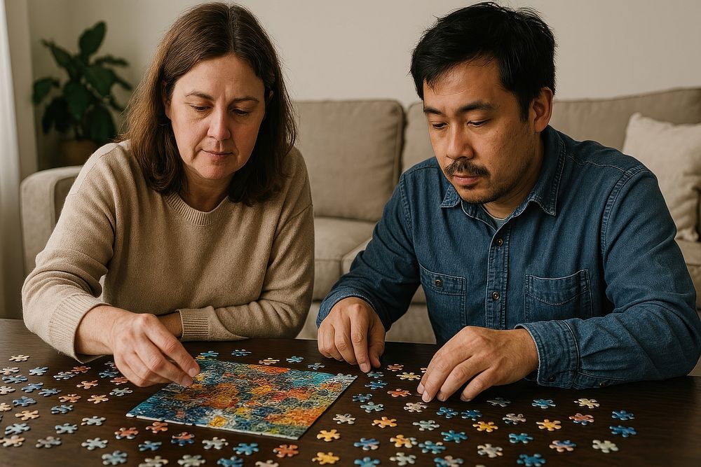 Couple solving puzzle together. | Free Photo - rawpixel