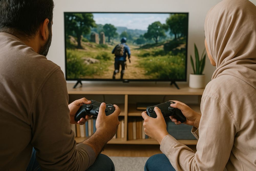 Couple gaming together happily. | Free Photo - rawpixel