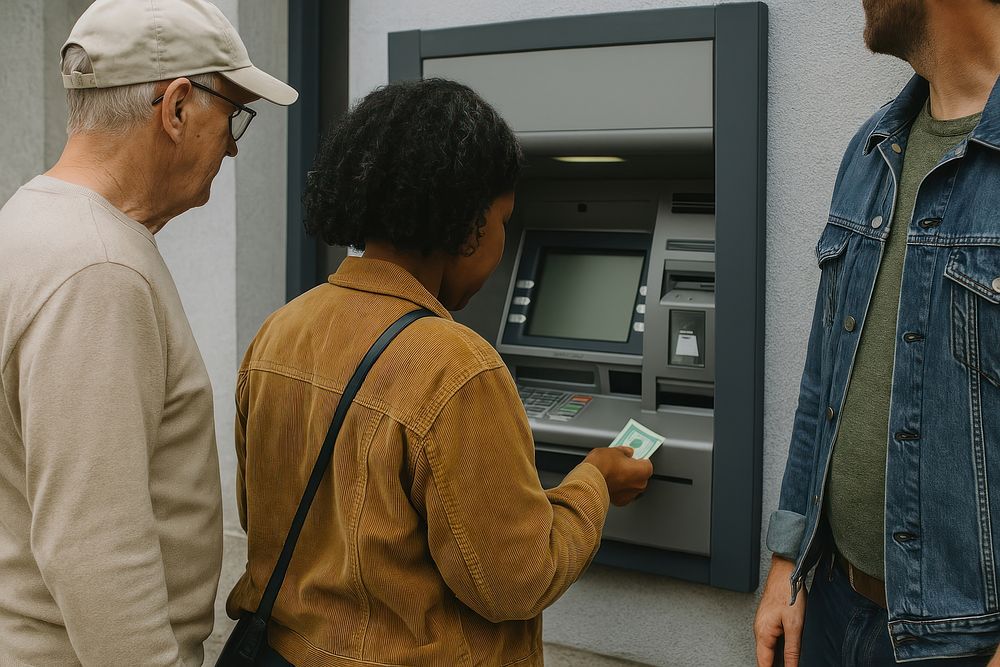 People using ATM machine outdoors. | Free Photo - rawpixel