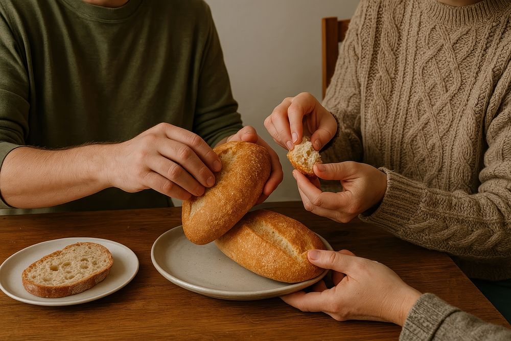 Sharing fresh bread together. | Free Photo - rawpixel