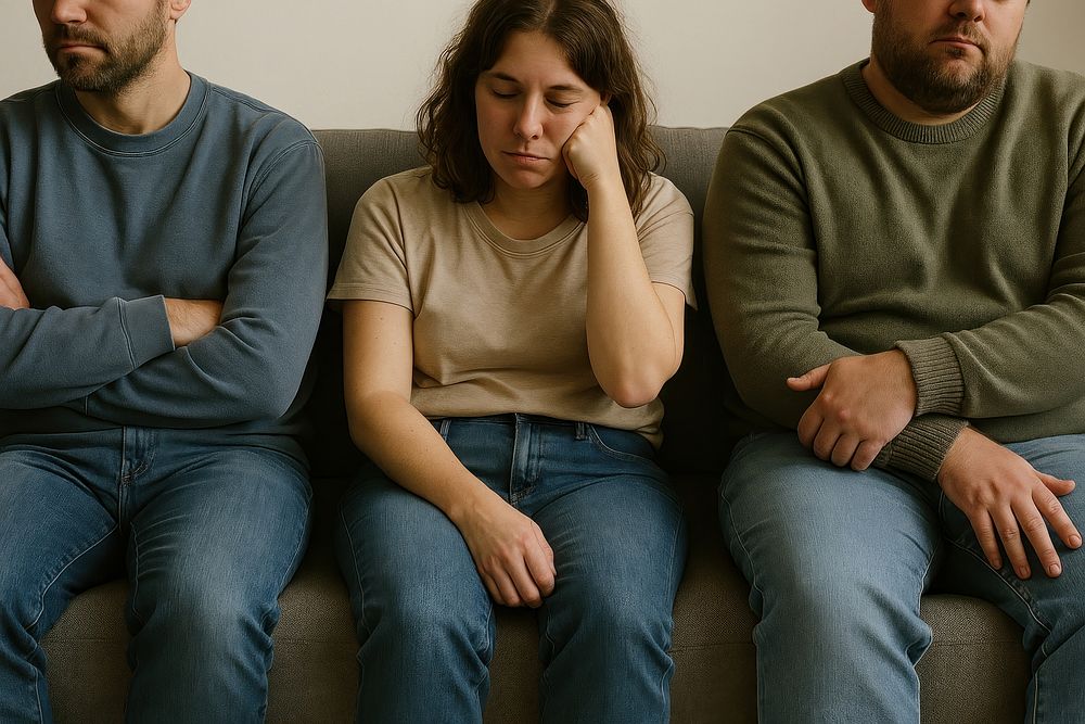 Three people sitting on couch. | Free Photo - rawpixel