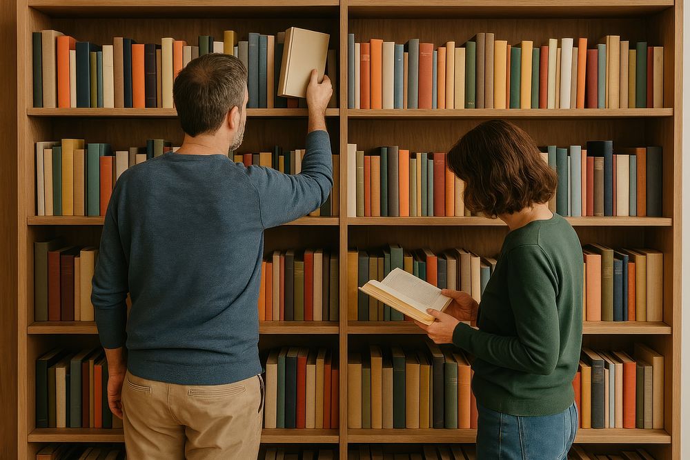 People browsing bookshelves together | Free Photo - rawpixel