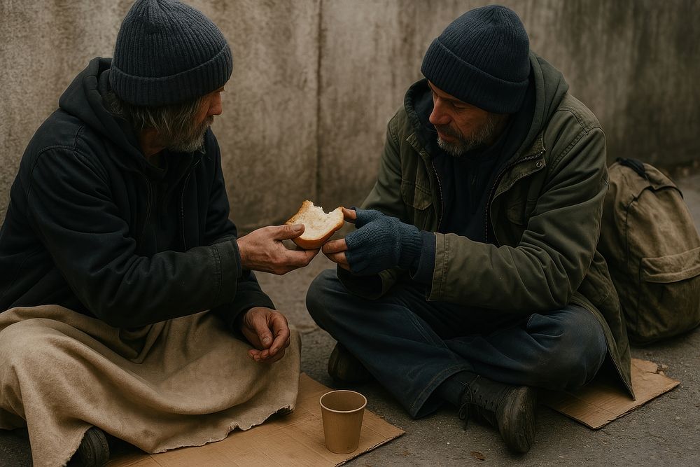 Compassionate sharing among homeless. | Free Photo - rawpixel
