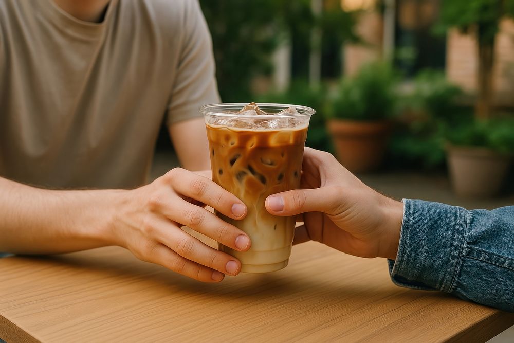 Sharing iced coffee outdoors together. | Free Photo - rawpixel