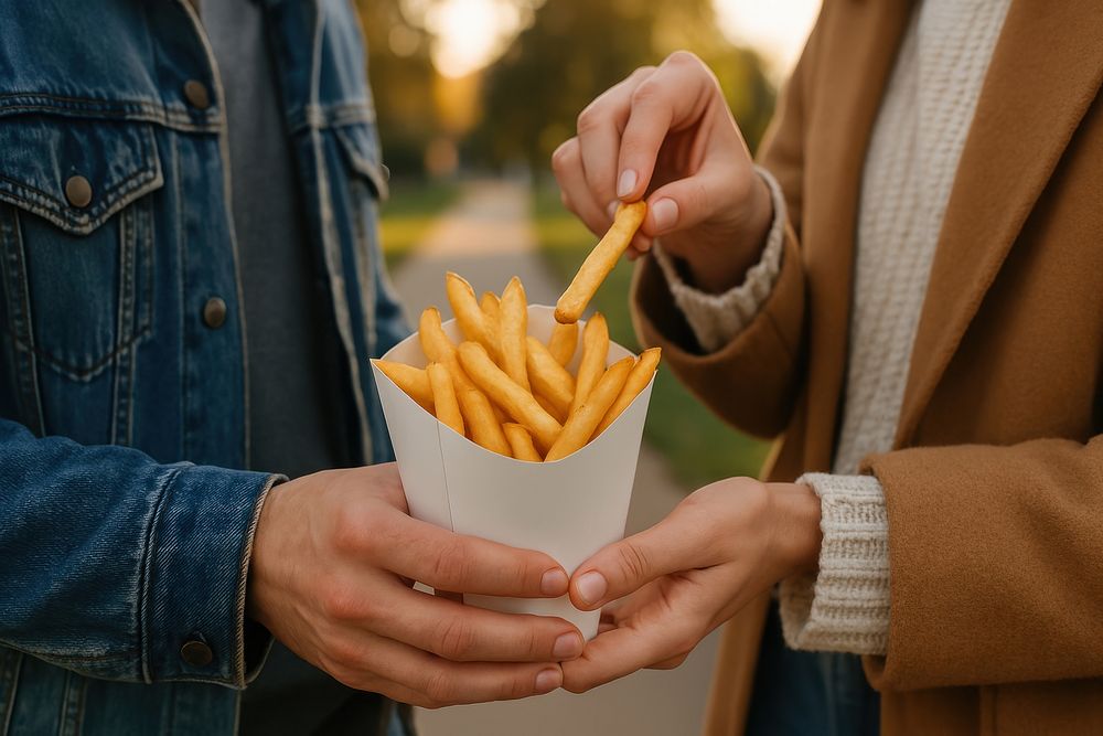 Sharing crispy fries outdoors | Free Photo - rawpixel