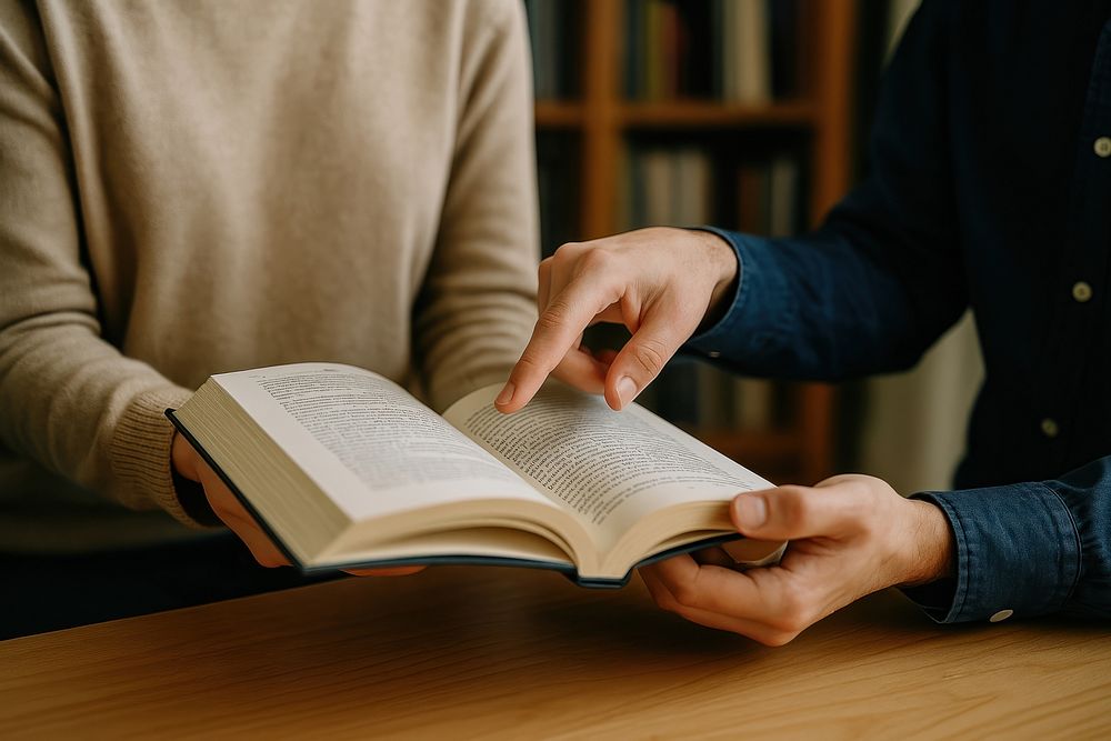 Hands pointing at book pages. | Free Photo - rawpixel