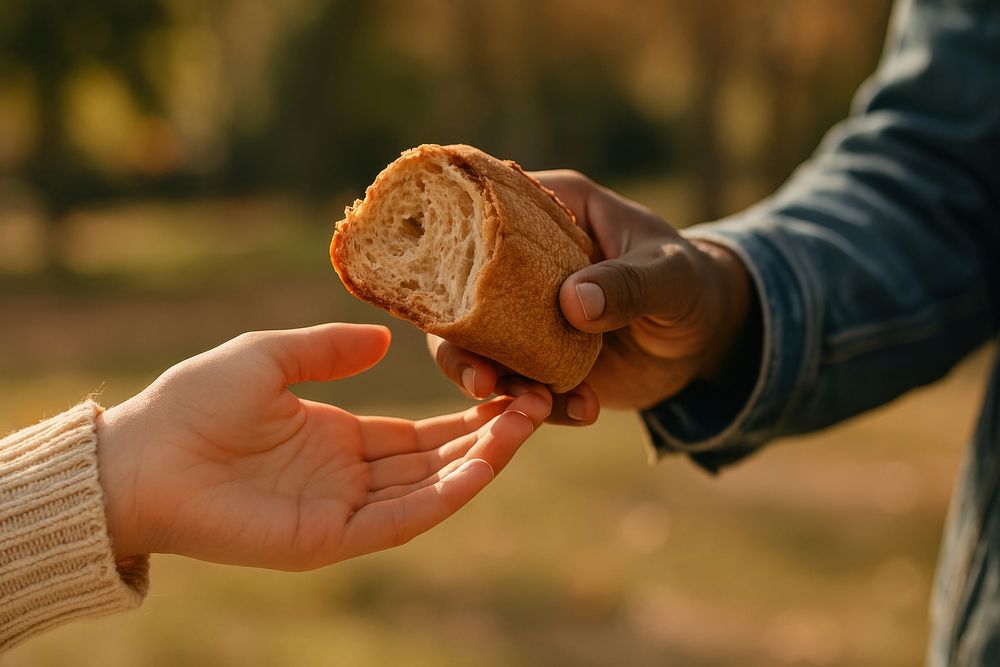 Sharing bread outdoors, human connection. | Free Photo - rawpixel