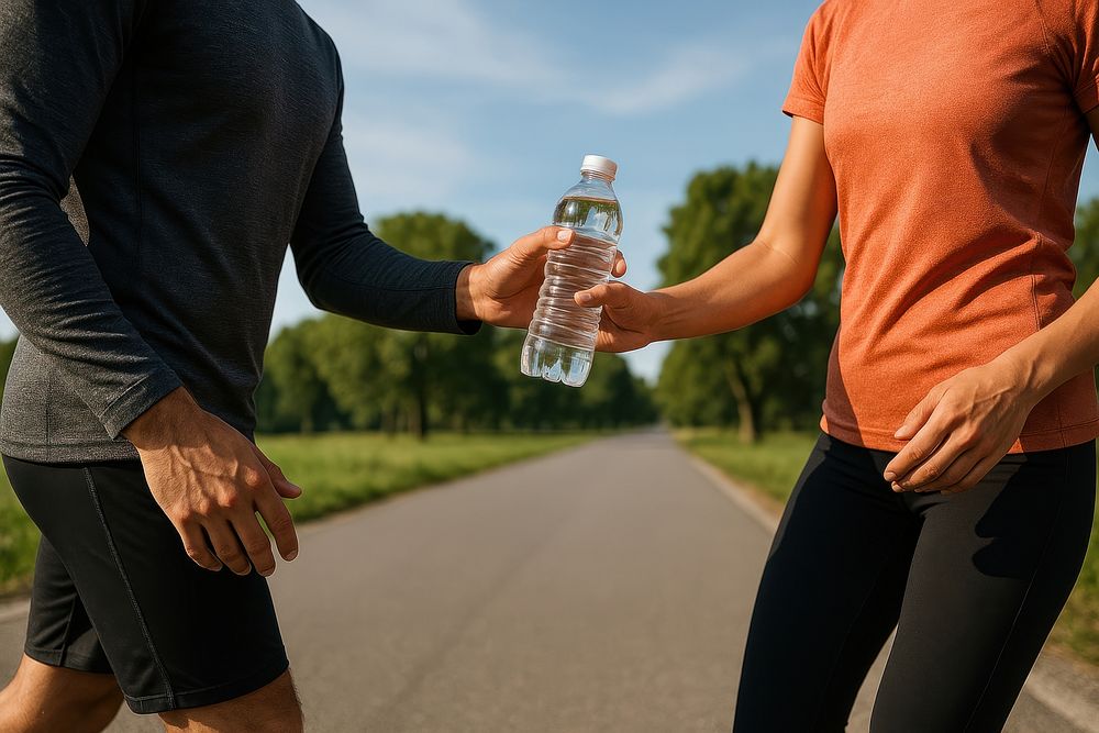 Outdoor hydration exchange during exercise. | Free Photo - rawpixel