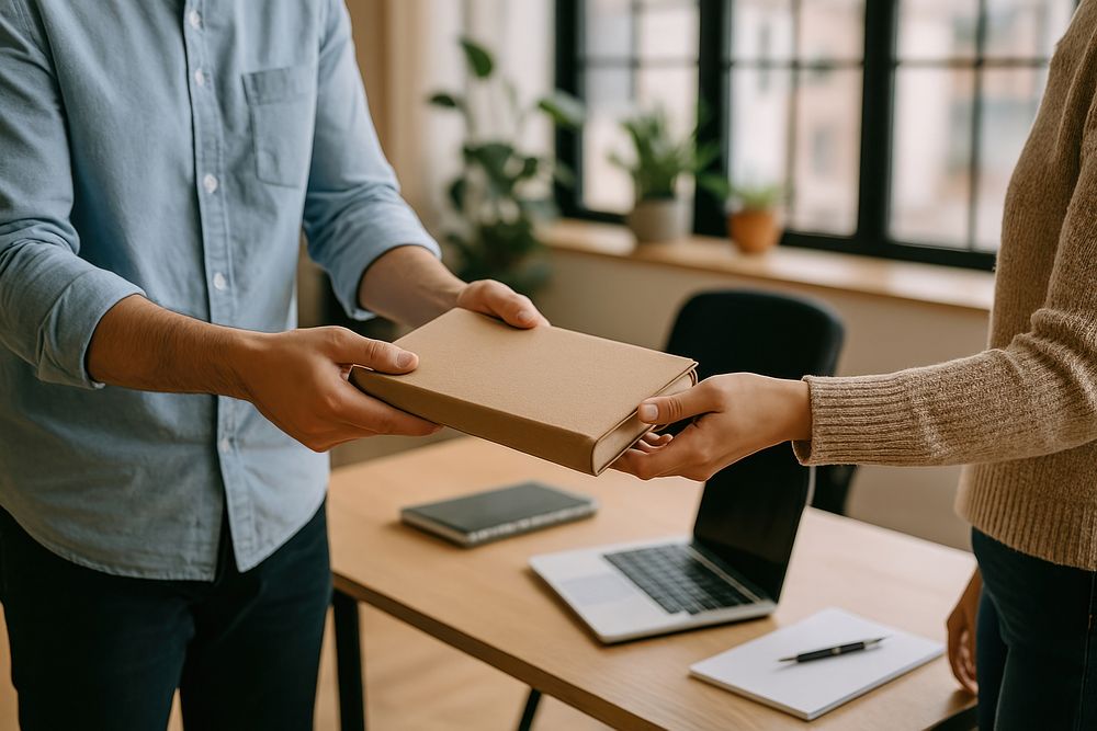 Package exchange in office setting. | Free Photo - rawpixel