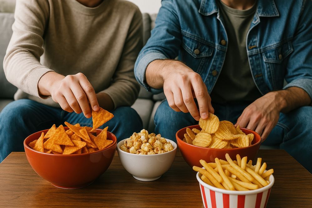 Snacking friends sharing chips. | Free Photo - rawpixel