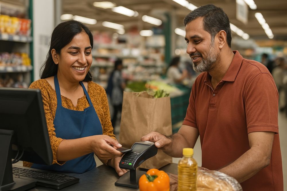 Friendly grocery store checkout interaction. | Free Photo - rawpixel